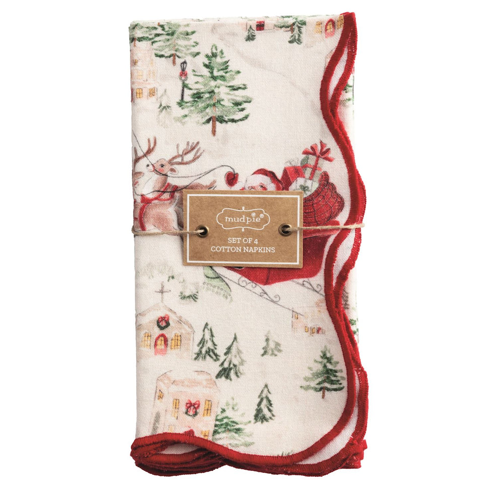 Mud Pie - Santa Scene Scalloped Cloth Napkins – Kitchen Store & More