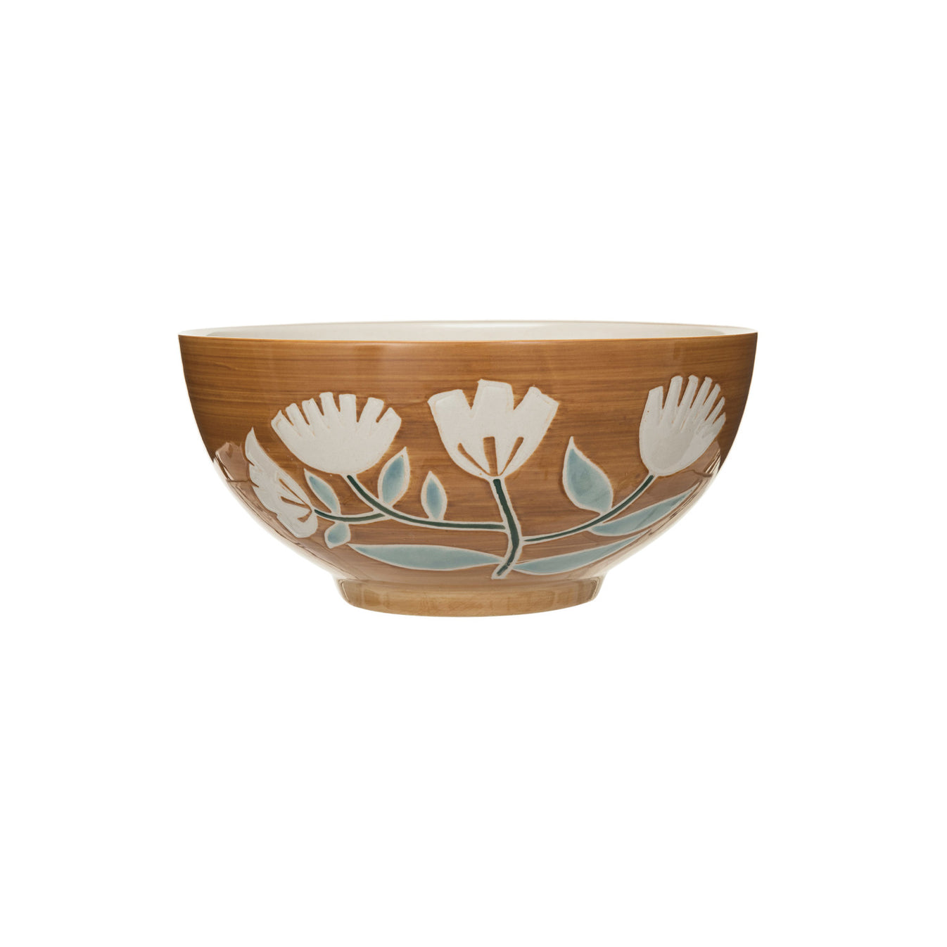 Creative Co-op - Stoneware Bowl with Wax Relief Flowers – Kitchen Store ...