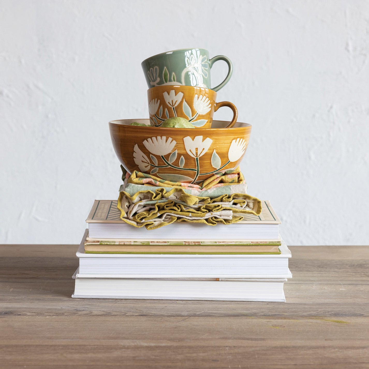 Creative Co-op - Stoneware Bowl with Wax Relief Flowers – Kitchen Store ...